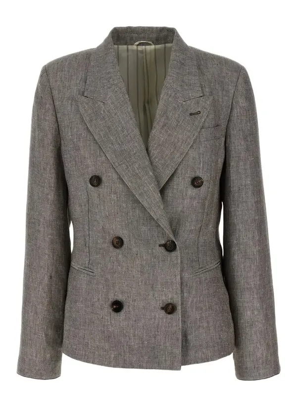 Brunello Cucinelli Double-breasted Twill Blazer - Gray