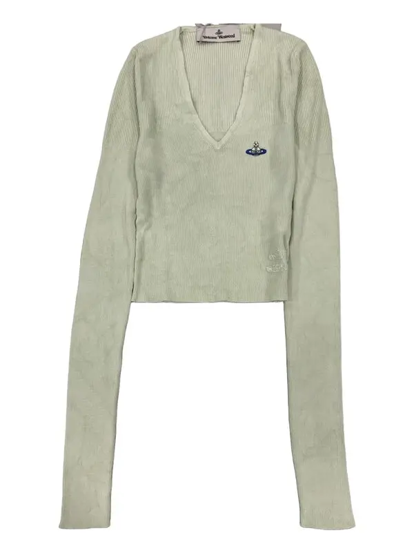 VIVIENNE WESTWOOD V-neck Cropped Fine Knit Sweater - Nude