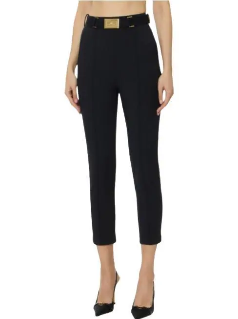 Elisabetta Franchi High Waisted Cropped Tailored Pants With Belt - Black