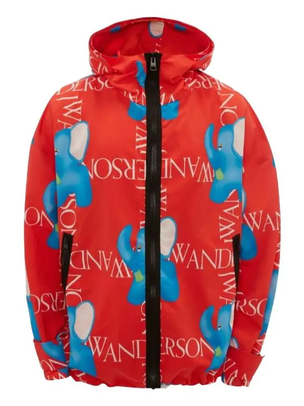 J.W.ANDERSON Jw Anderson Elephant-printed Zipped Hooded Jacket - Red