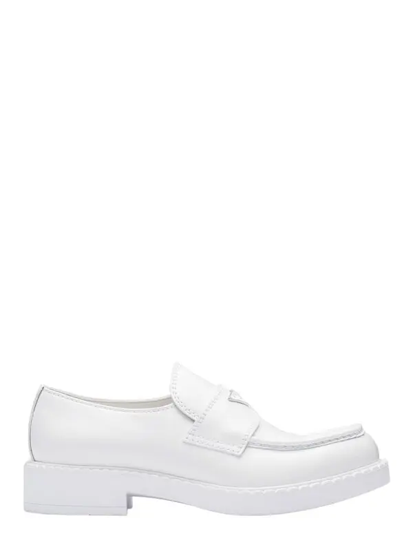 Prada Chocolate Brushed Leather Loafers - White