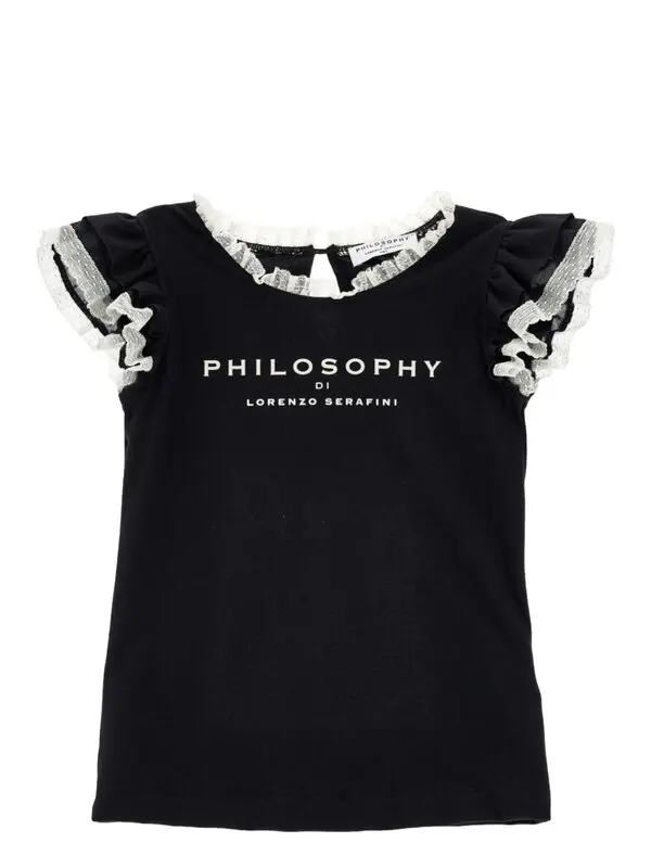 Philosophy Di Lorenzo Serafini Lace-trimmed Ruffled Sleeve Top - Black