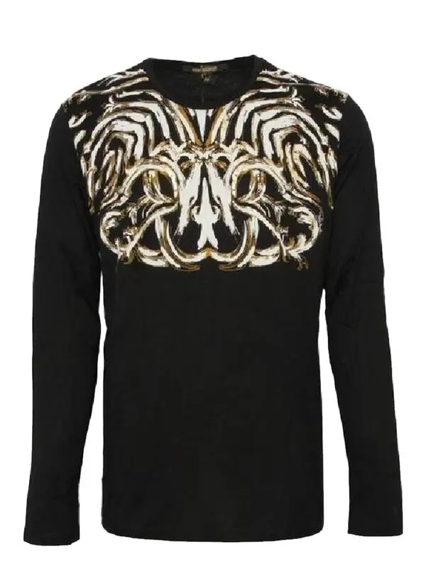 Roberto Cavalli T-shirt With Round Neck And Long Sleeves - Black