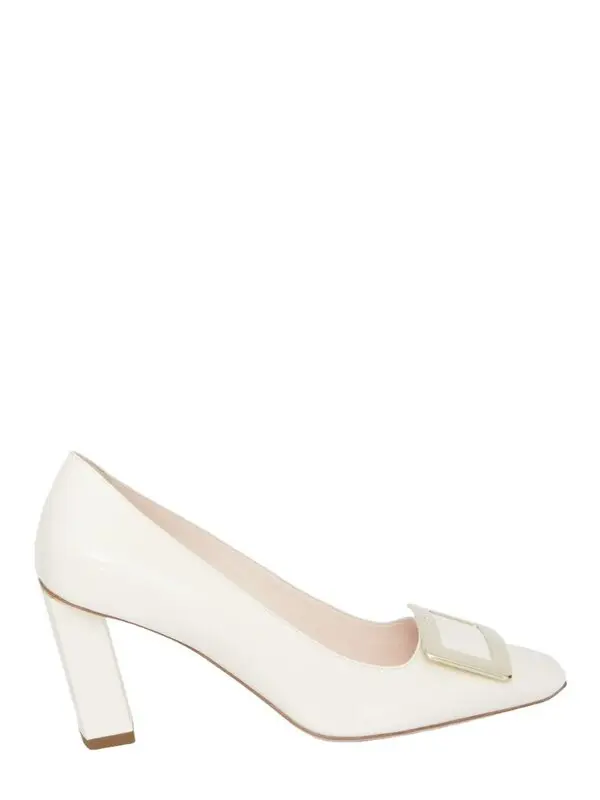 ROGER VIVIER Logo Engraved Block Heel Pumps - Cream