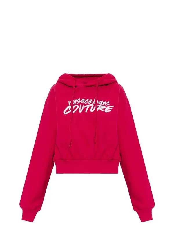 Versace Logo Embroidered Drawstring Hoodie - Red