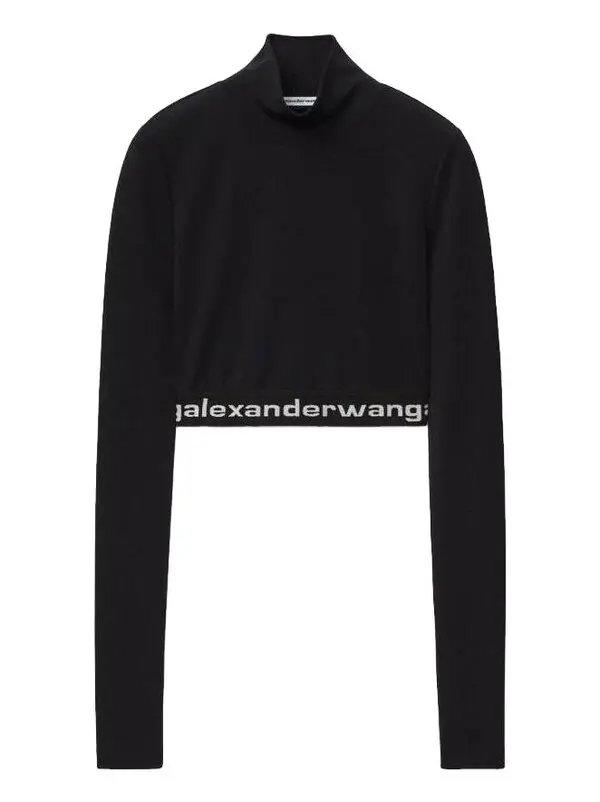 Alexander Wang Cropped Long Sleeve Top With Logo Band - Black