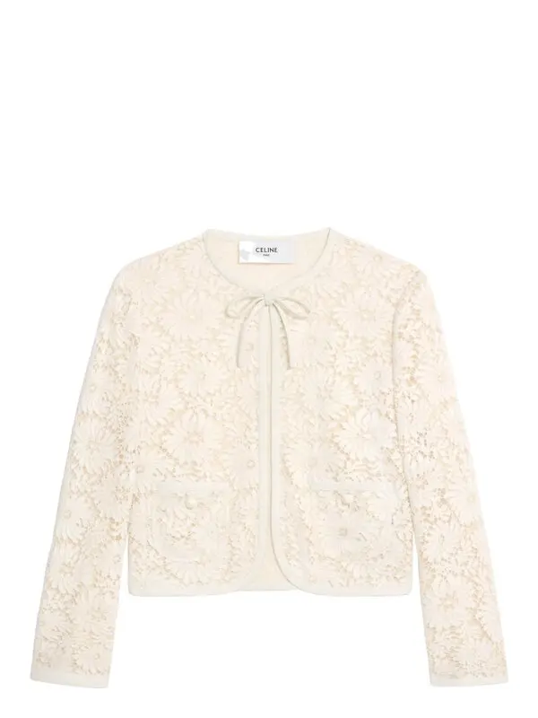 Celine Verneuil Jacket In Linen And Cotton Lace - Ivory White
