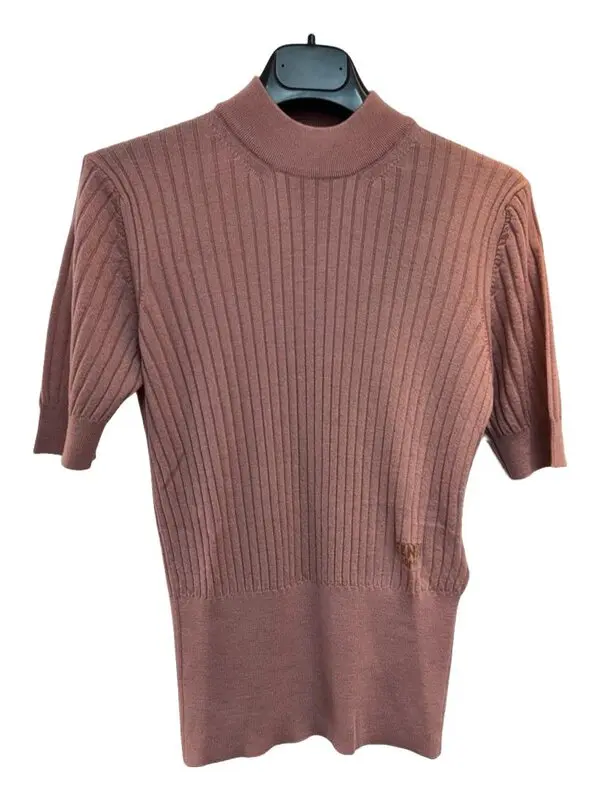 Fendi Ribbed Knit Short Sleeve Top - Brown