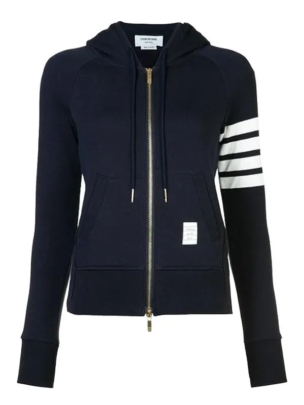 Thom Browne 4-bar Striped Zip-up Hoodie - Navy Blue
