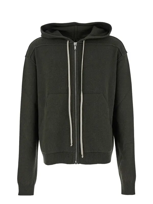 Rick Owens Contrast Drawstring Zip Hoodie - Black