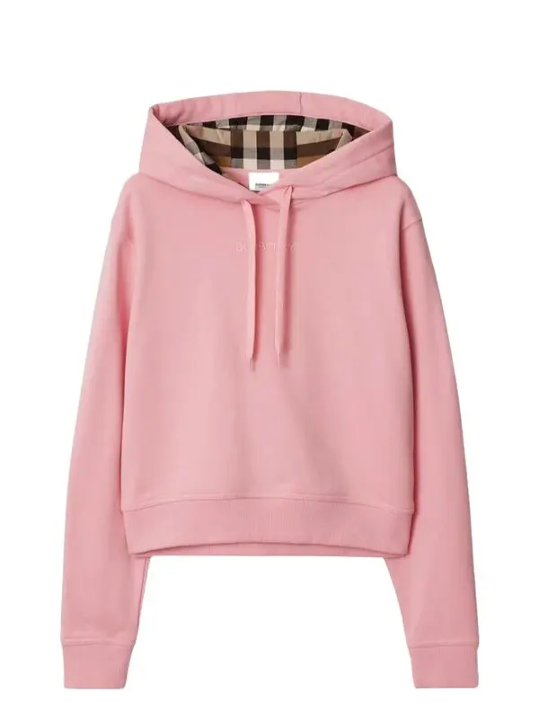 Burberry Cotton Hooded Sweater With Embroidered Logo - Light Pink