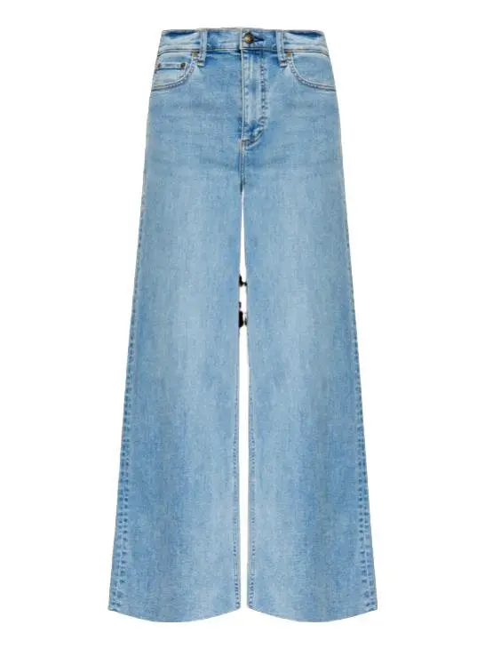 Rag & Bone Logo Patch Wide Leg Jeans - Blue
