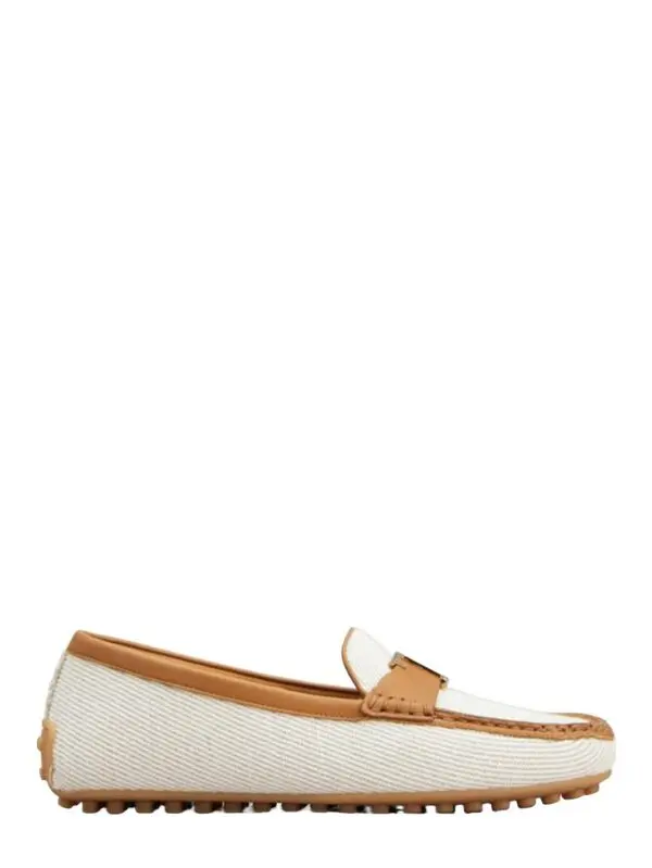 TOD'S Logo Plaque Slip-on Flats - White, Brown