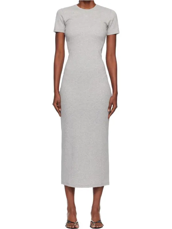 MARINE SERRE Short Sleeve Ribbed Dress - Grey