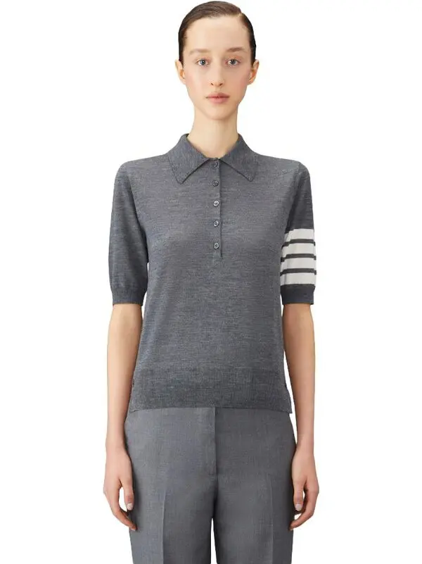 Thom Browne Four-bar Stripe Detail Short Sleeve Polo - Medium Gray