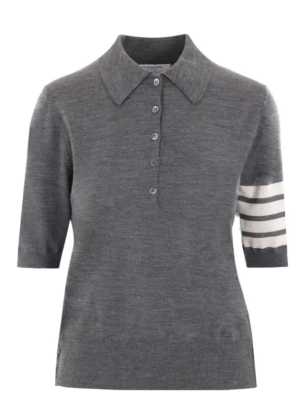 Thom Browne Four-bar Stripe Detail Short Sleeve Polo - Medium Gray