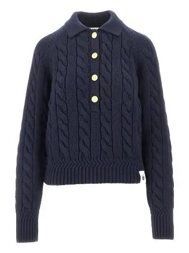 Bally Logo Patch Cable Knit Buttoned Jumper - Black
