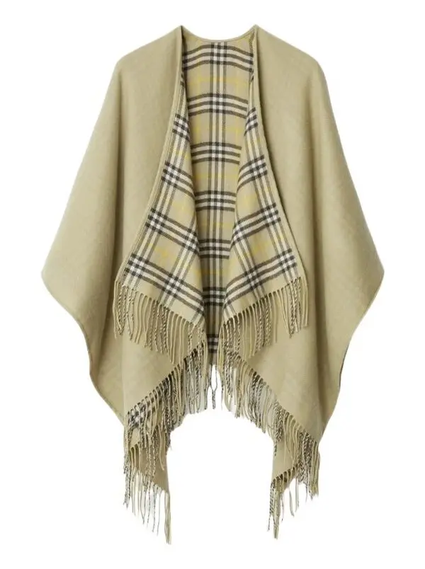 Burberry Vintage Check Reversible Wool Cape With Tassels - No
