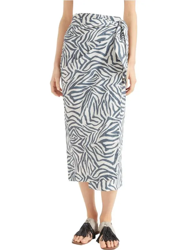 Brunello Cucinelli Abstract Print High-waisted Skirt - Sea-blue