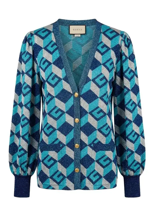 Gucci Geometric G Lamé Jacquard Cardigan - Blue