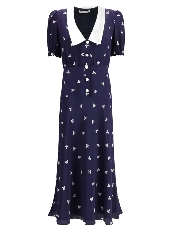 Alessandra Rich Graphic Print Lapel Midi Dress - Black