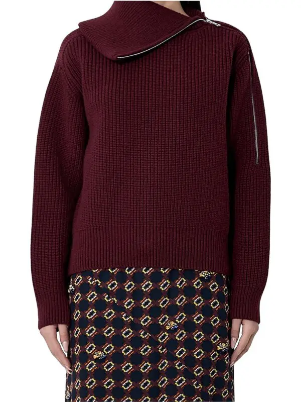Dries Van Noten Wool Sweater With Asymmetrical Neckline And Zip Detail - Brown