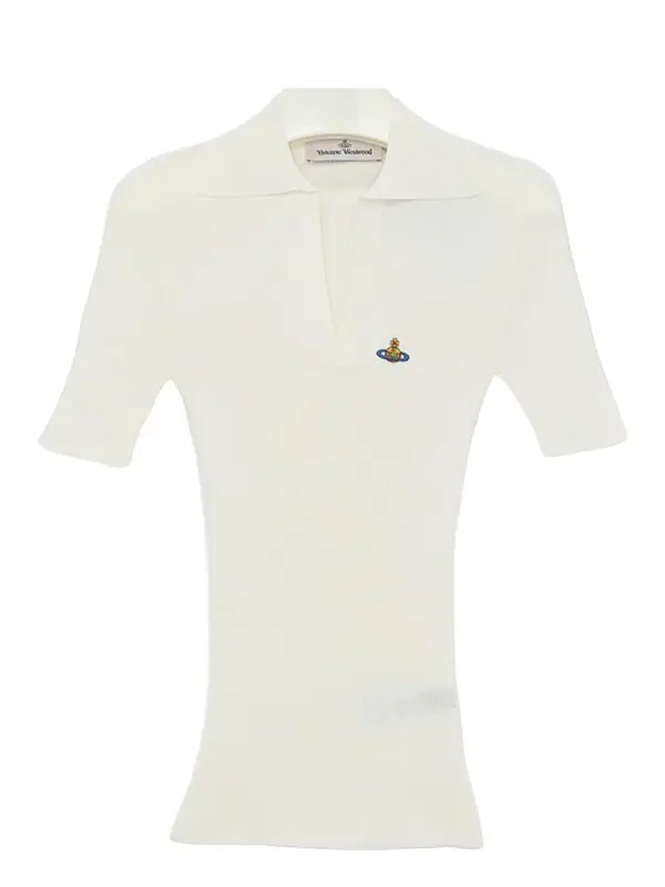 VIVIENNE WESTWOOD Orb-embroidered Knit Polo Top - White