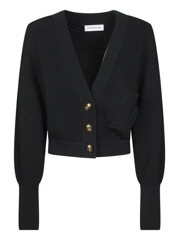 Victoria Beckham Cropped Cable Pocket Cardigan - Black