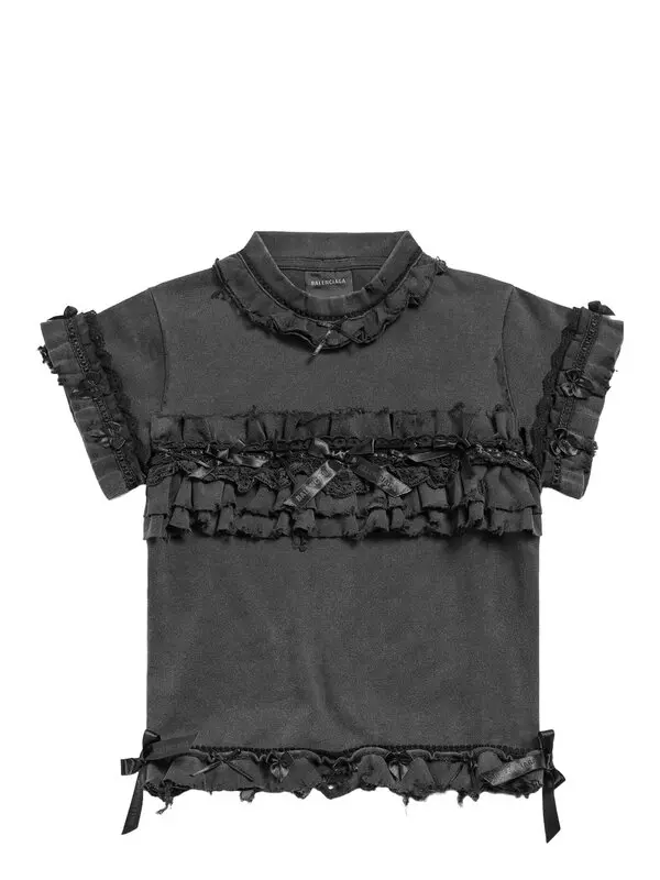 Balenciaga Ruffle Detailed Short Sleeve Top - Washed Black