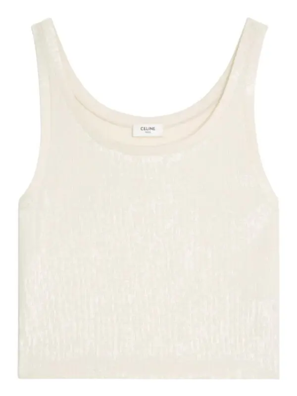 Celine Embroidered Silk Jersey Tank Top - Off White
