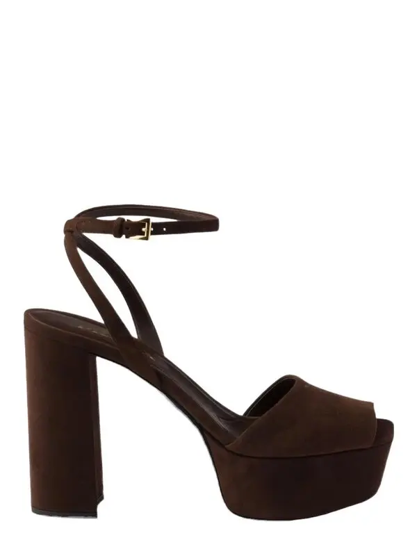 Prada Suede Platform Sandals With Adjustable Ankle Strap - Dark Brown