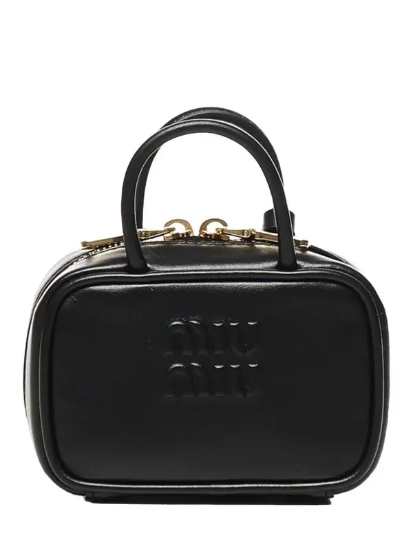 Miu Miu Logo Embossed Leather Trick Keychain - Black