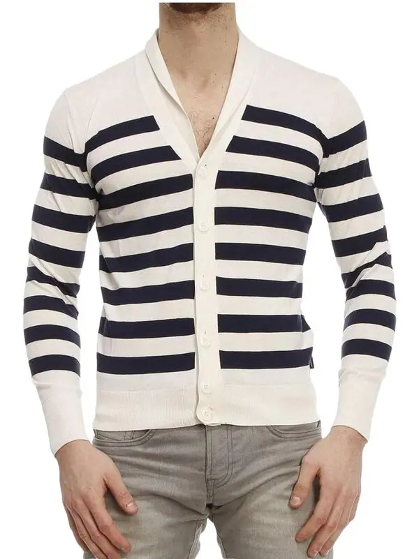 Emporio Armani Striped Knitted Cardigan - White