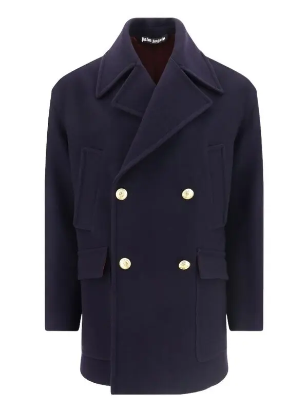 Palm Angels Double-breasted Embroidered Coat - Black