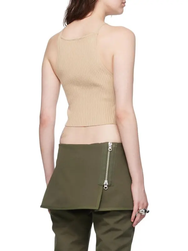 COURREGES Rib-knit Tank Top With Embroidered Logo - Cappuccino