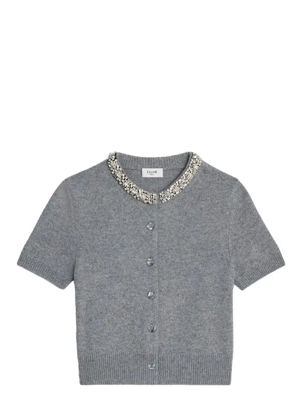Celine Embroidered Cropped Cashmere Cardigan - Gray