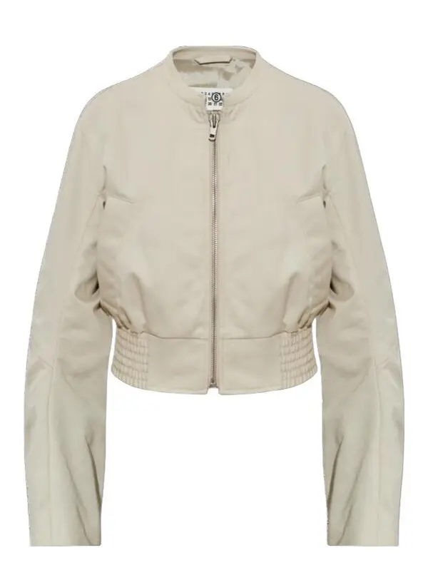 MAISON MARGIELA Cropped Zip-up Bomber Jacket With Quilted Waistband - Off-white