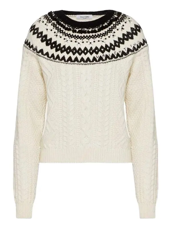 Valentino Garavani Archive Cable-knit Jumper With Fair Isle Pattern - Ivory White