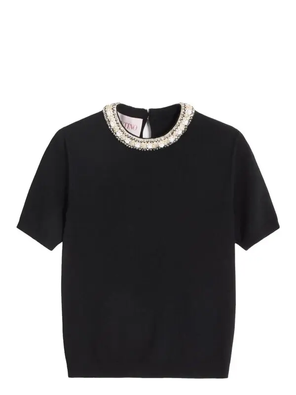 Valentino Garavani Embellished Crewneck Knitted Top - Black