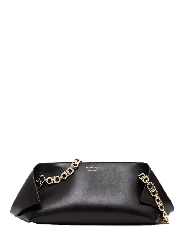 FERRAGAMO Gancini Chain Shoulder Bag - Black