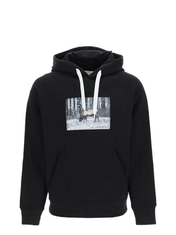 Emporio Armani Cotton Hoodie With Photographic Print - Black