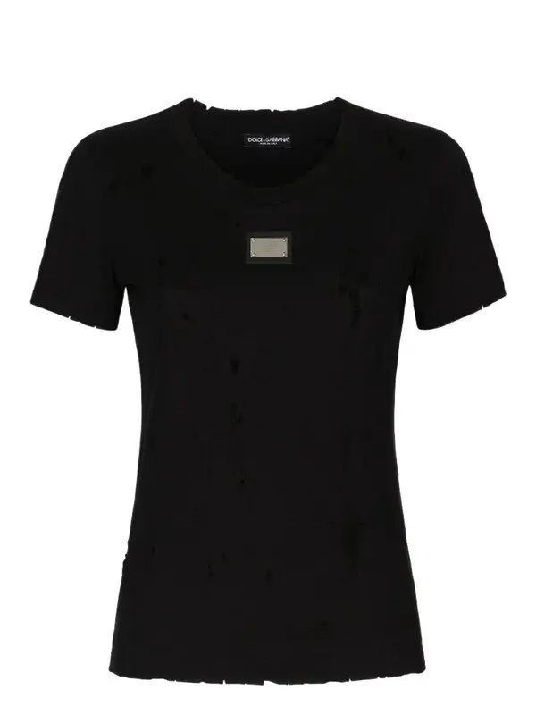 Dolce & Gabbana Distressed Logo Plaque Crewneck T-shirt - No