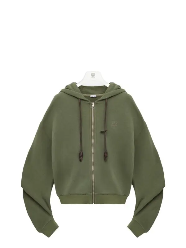 Loewe Flamenco Hoodie In Cotton And Cashmere - Khaki Green