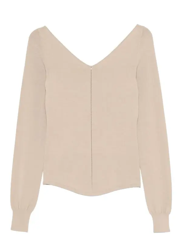 LEMAIRE V-neck Long Sleeve Top - Mastic