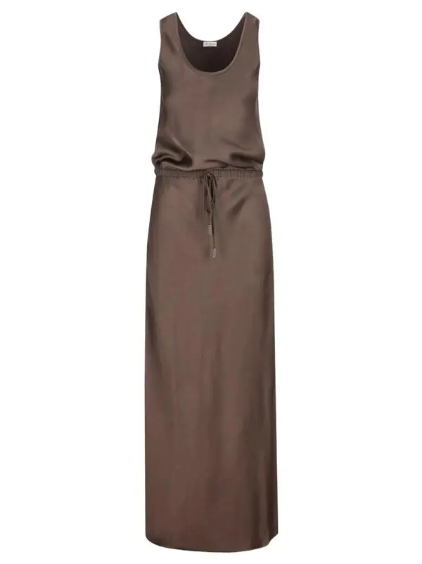 Brunello Cucinelli Sleeveless Round Neck Maxi Dress - Brown