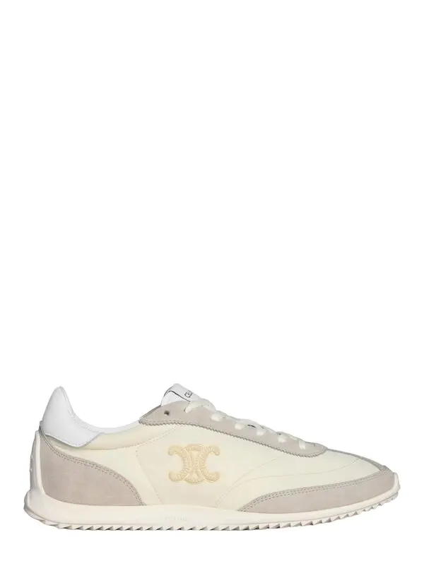 Celine Racer Low Top Sneakers In Nylon, Suede Calfskin, And Calfskin - Vanilla