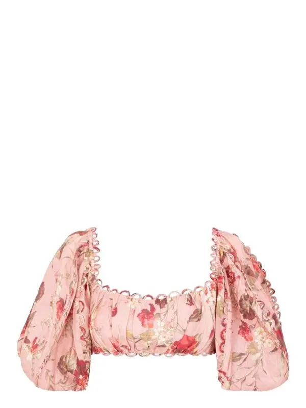Zimmermann Cassia Floral Print Square Neck Crop Top - Pink