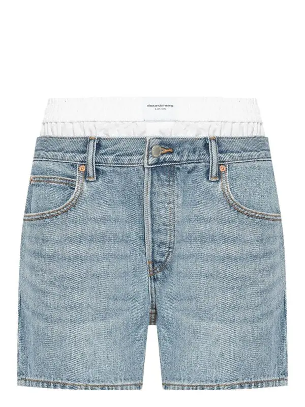 Alexander Wang Logo Patch Layered Denim Shorts - Sky Blue