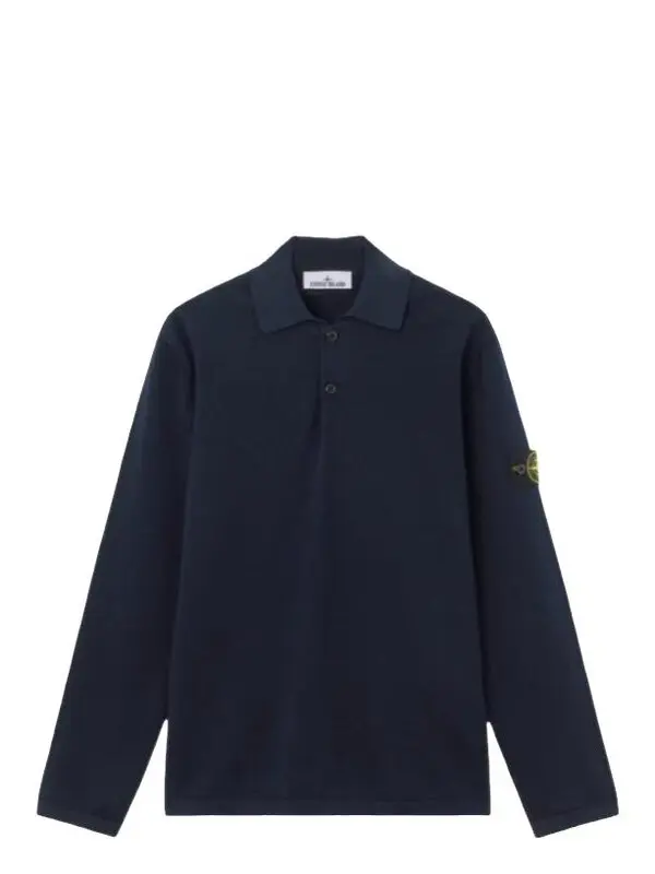 Stone Island Long-sleeved Knitted Polo Shirt - Navy Blue