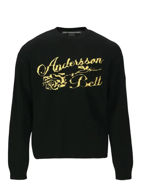 Andersson Bell Rose Jacquard Crew Neck Sweater - Black